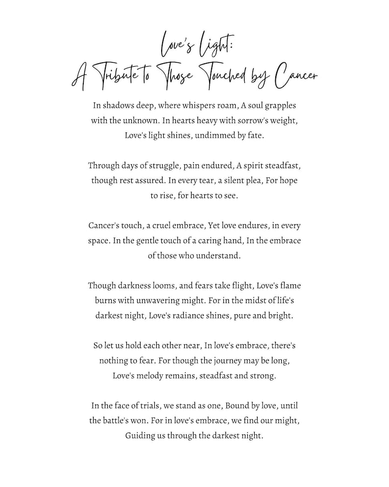 Cancer Poetry: Love's Resilience - Inspirational Tribute - Comforting ...