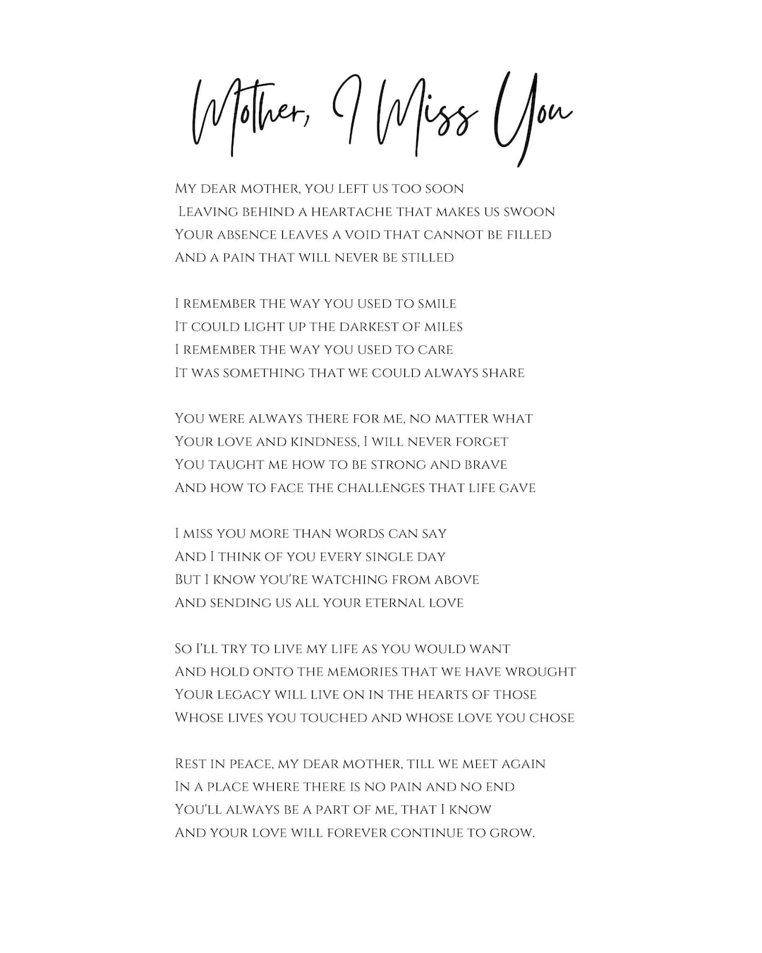 Mom, I Miss You ( Poem to My Mother That I Lost)| Grief Poem| Mother's ...