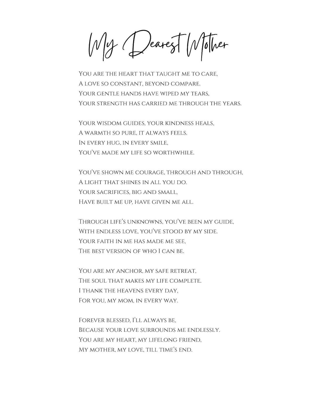 Mother's Day Poem| Dia De Las Madres Poema| Birthday Gift for Mom| Poem ...