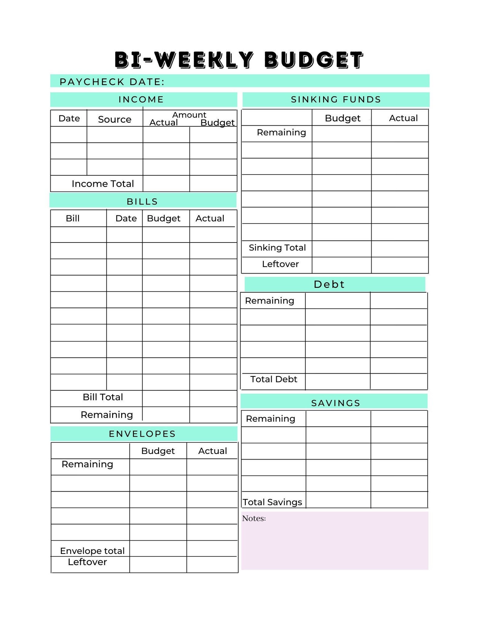 Bi Weekly Budget Planner Etsy