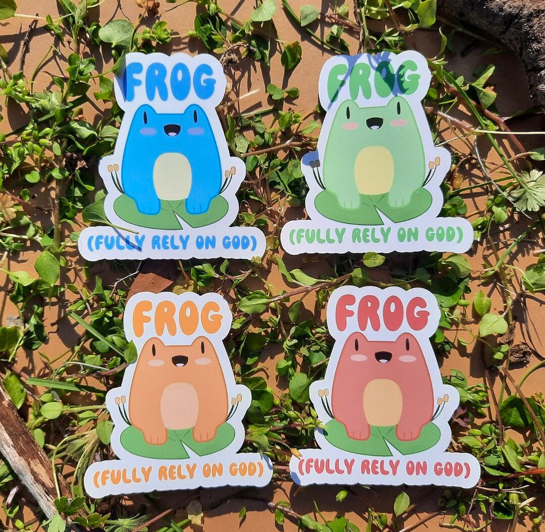 Fully Rely on God Cute Christian Frog Stickers, Christian Kawaii Frog ...