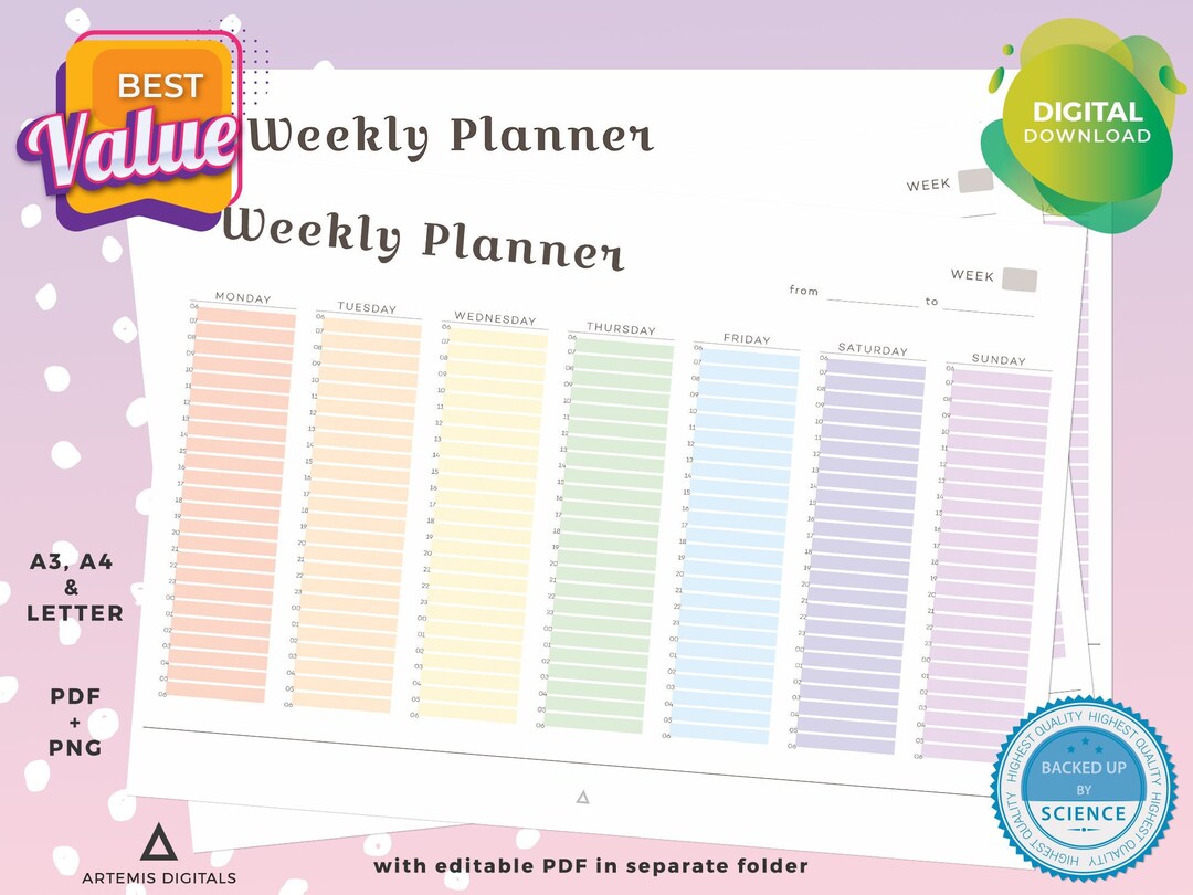 Rainbow Weekly Planner: Undated, Printable Organizer (digital Download ...