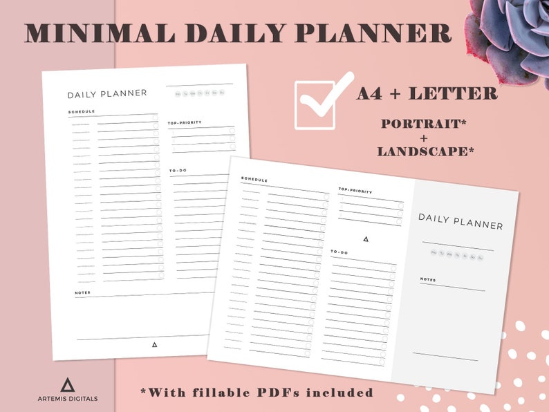Printable/fillable Pdfs for Minimal Undated Daily Planner With Schedule ...