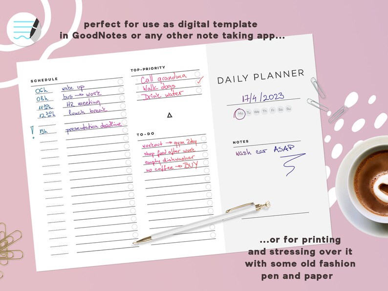 Printable/fillable Pdfs for Minimal Undated Daily Planner With Schedule ...