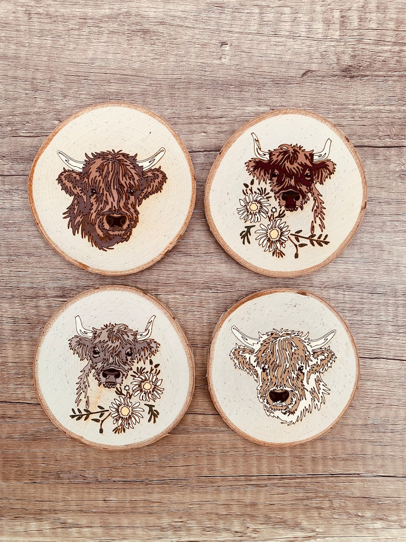 Highland Cow Coasters - Etsy