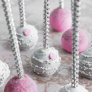 Pink and Silver Birthday Cake Pops - Etsy