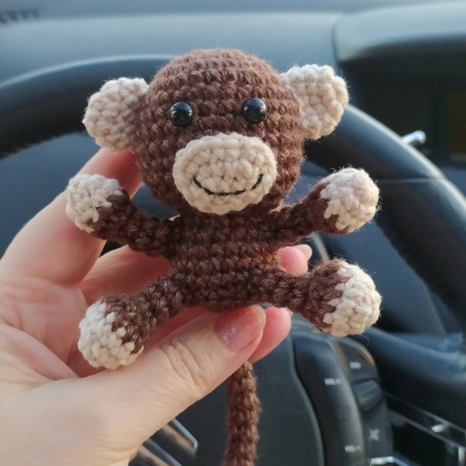 Crochet Monkey Car Rear View Mirror Hanging With Long Wired Tail ...
