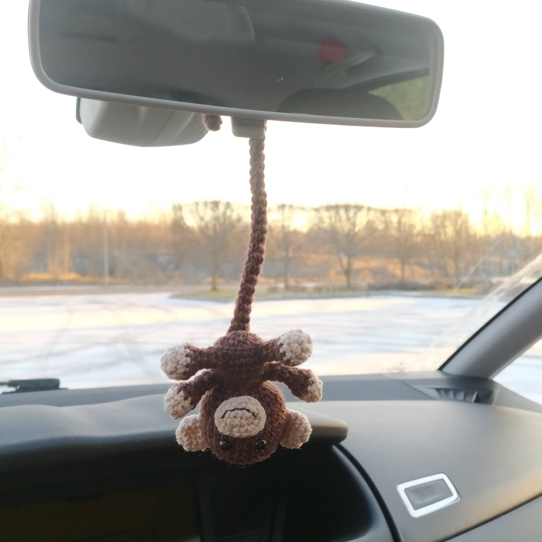 Crochet Monkey Car Rear View Mirror Hanging With Long Wired - Etsy