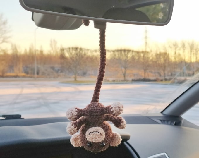 Crochet Monkey Car Rear View Mirror Hanging With Long Wired Tail ...