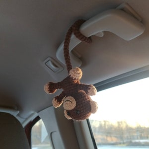 Crochet Monkey Car Rear View Mirror Hanging With Long Wired Tail ...