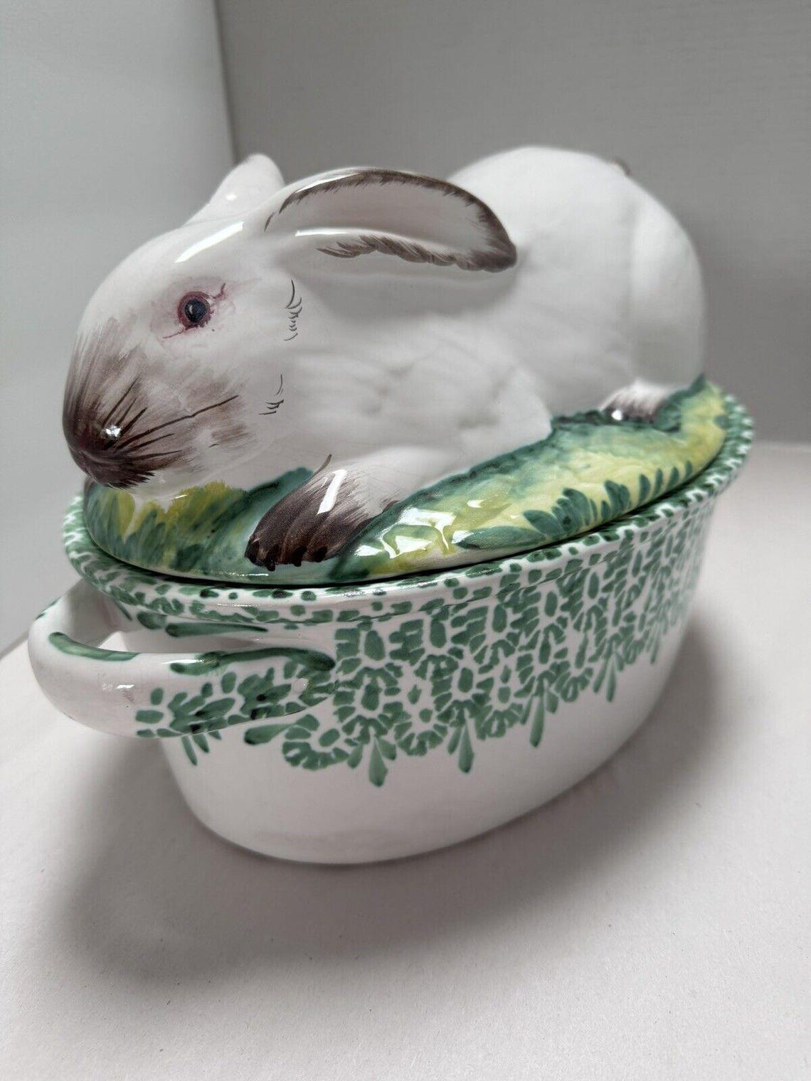 Hand Painted Ceramic Casserole With White Rabbit Lid for Easter - Etsy