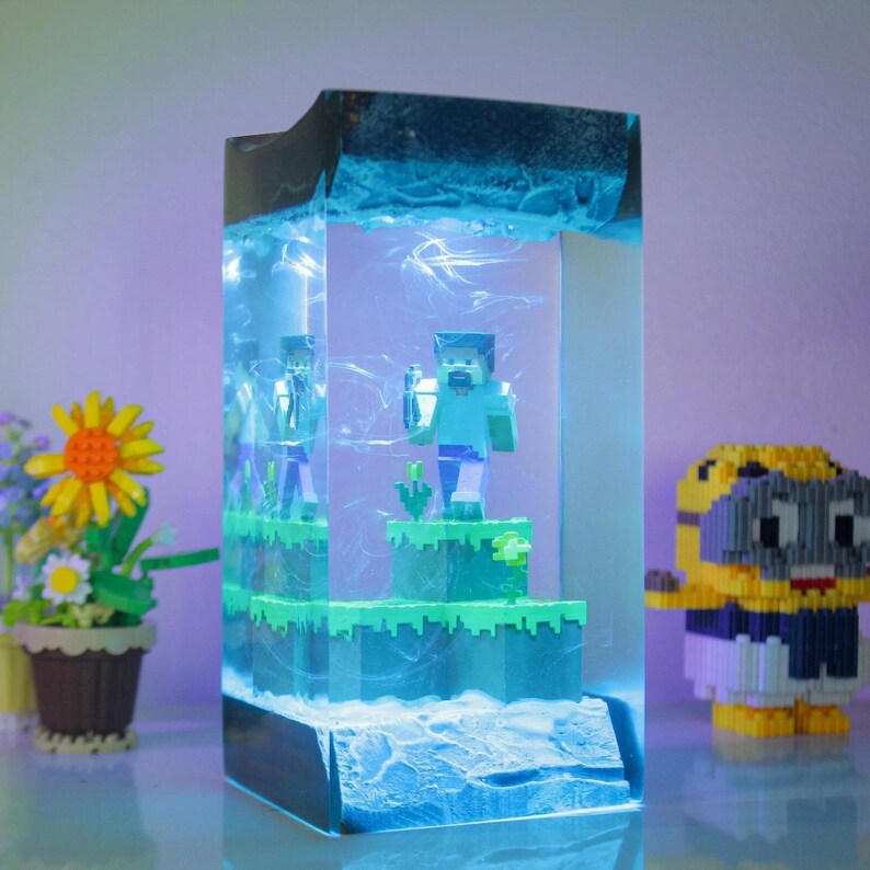 Minecraft Resin Lamp – Steve Diorama LED Light Box – Handmade Gamer ...
