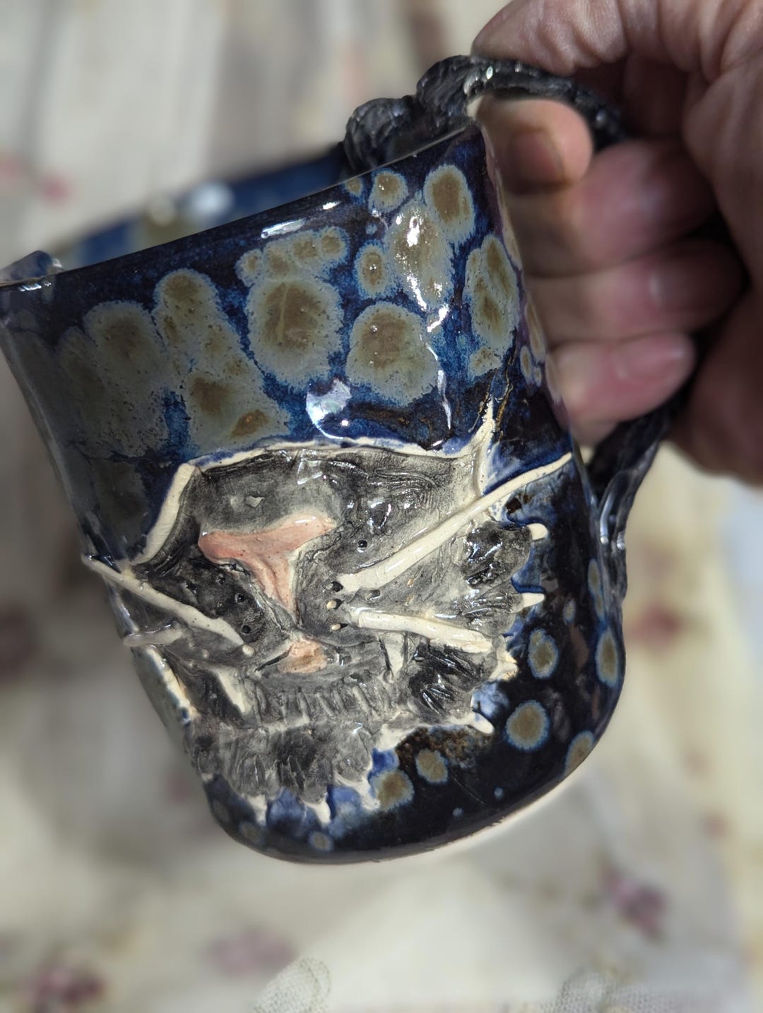 Sculpted White Cat Tearing a Hole in This Galaxy Glazed Mugceramic ...
