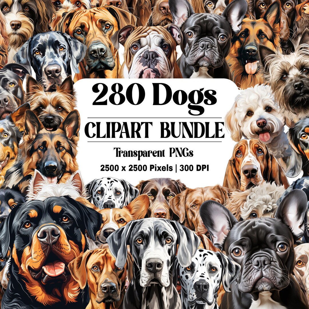 Buy 2 Get 1 Free - 280 Dogs Clipart Bundle, Cute Dog Breed Illustration ...