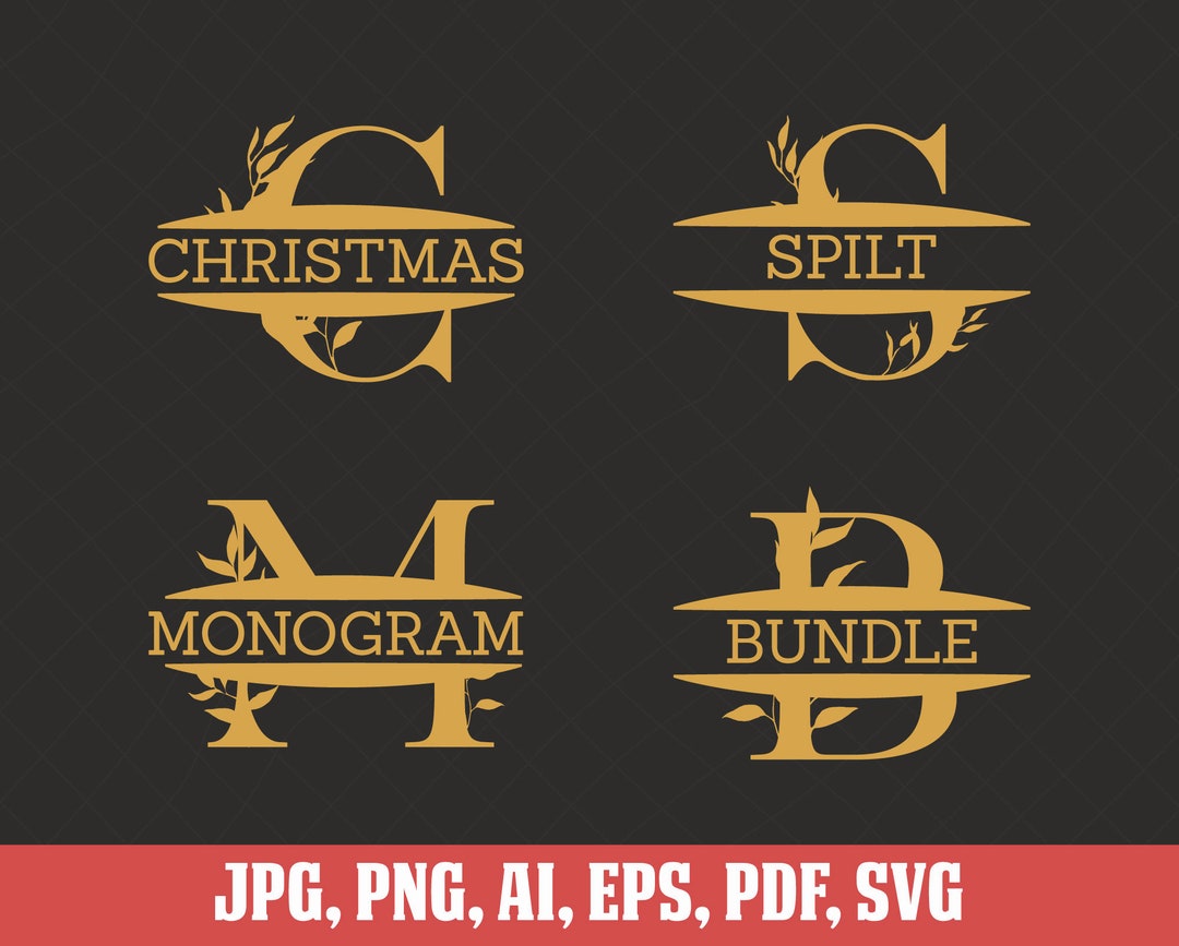 Split Monogram SVG Alphabet, Christmas Split Alphabet Monogram ...