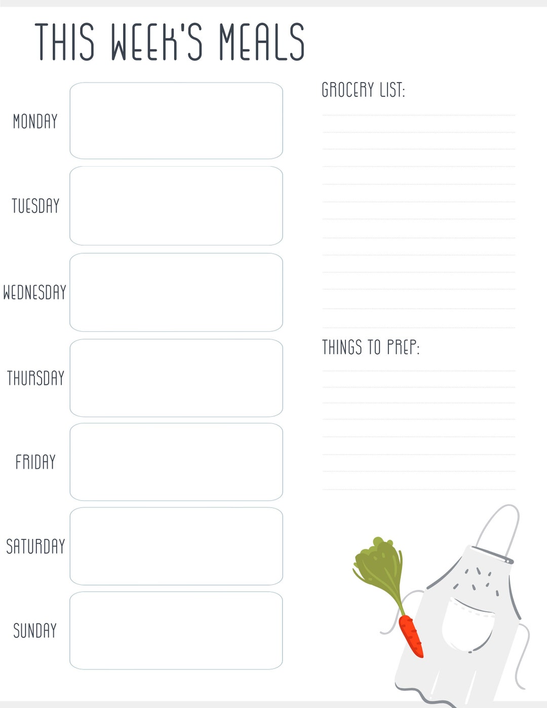 Weekly Meal Plan Printable Bullet Journal Printable Etsy