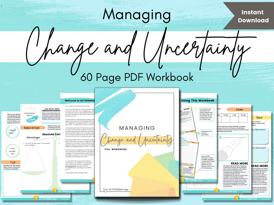 Managing Change and Uncertainty Workbook Self-help Printable Anxiety ...