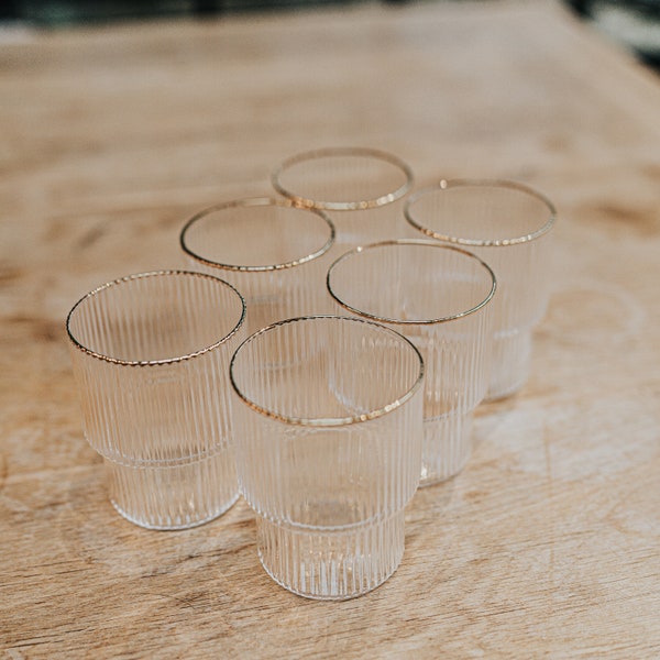 Gold Rimmed Ribbed Glasses - Etsy