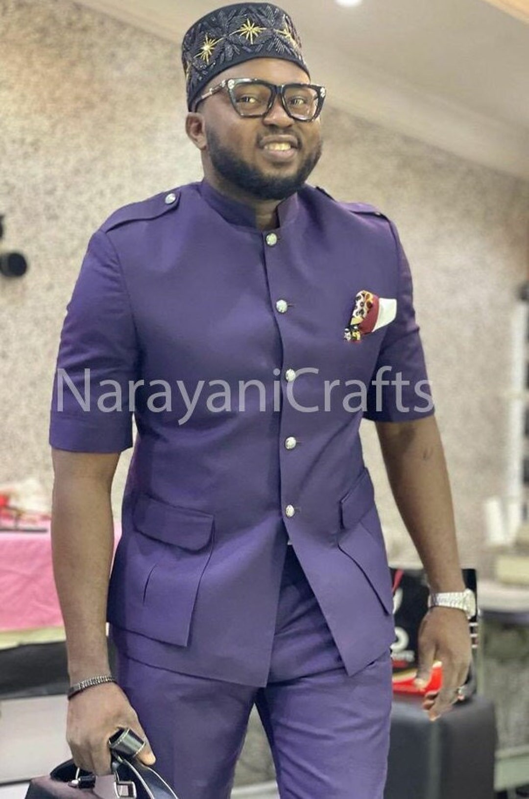 New Stylish Ethnic Decent Violet Purple Color Safari Suit for Men Groom ...