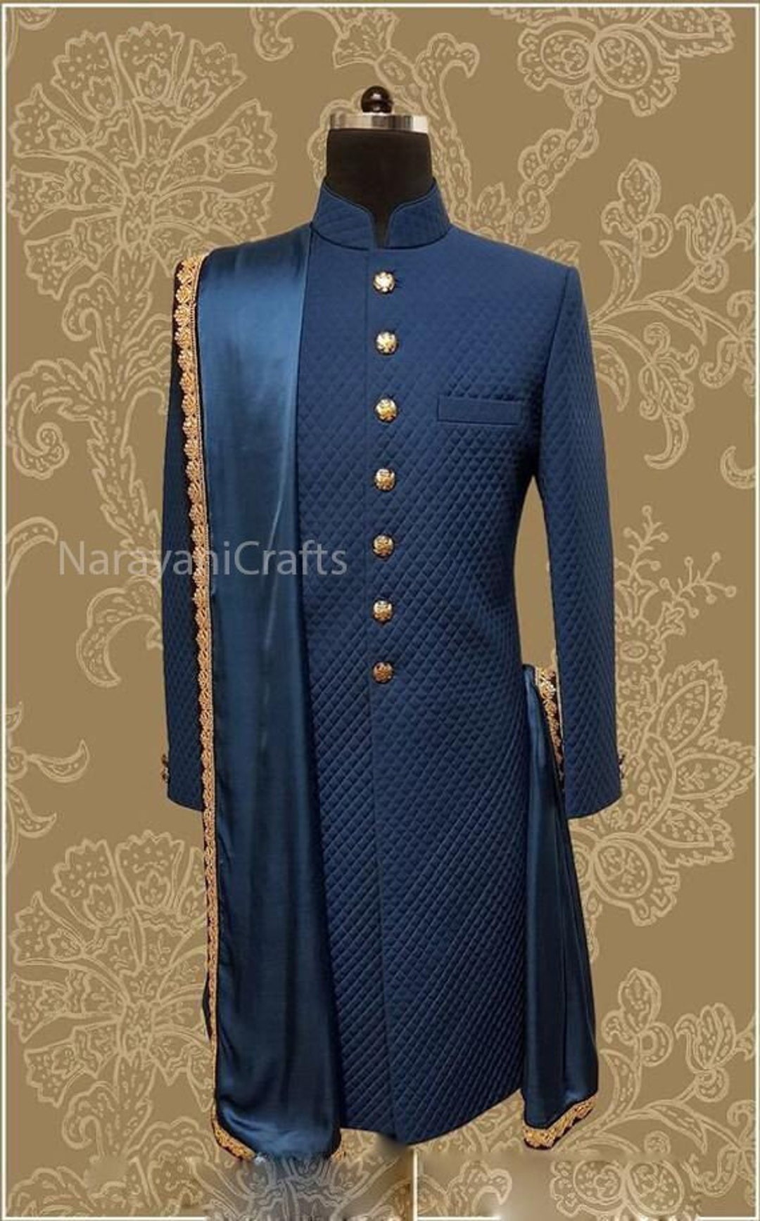 New Stylish Ethnic Traditional Blue Premium Suiting Fabric Sherwani of ...
