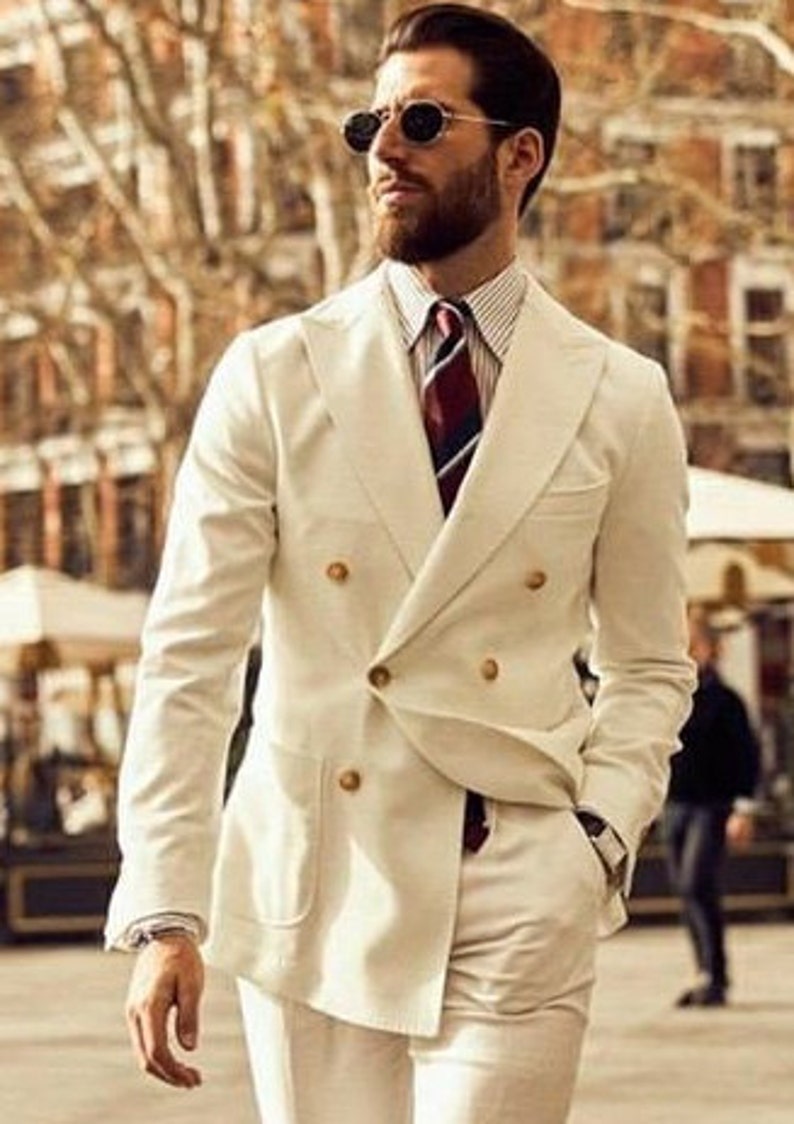 Designer Stylish Off-white Two Piece Coat Pant Suit for Men for Wedding ...