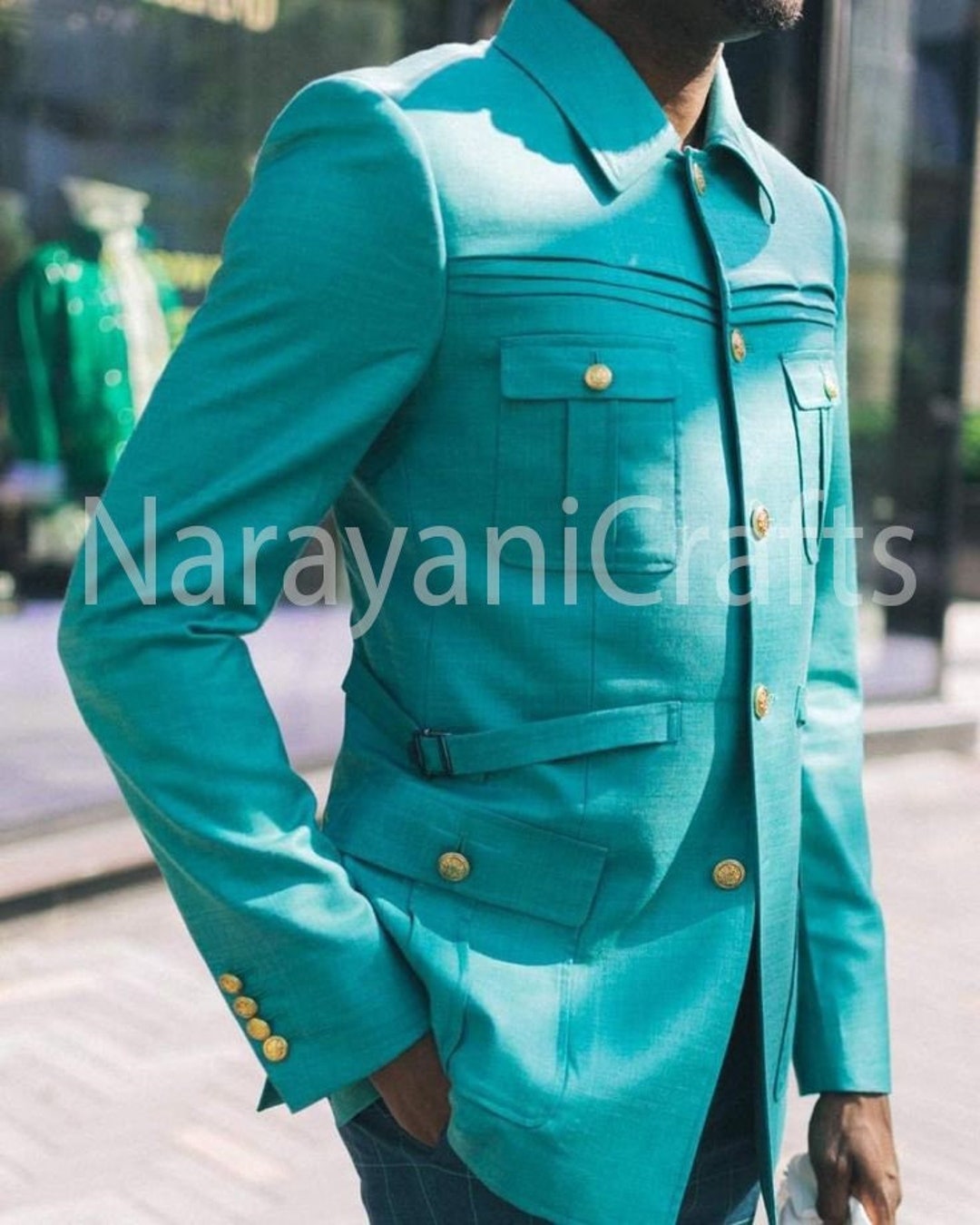 Handmade Decent Torquise Color Safari Suit for Men for Wedding and ...