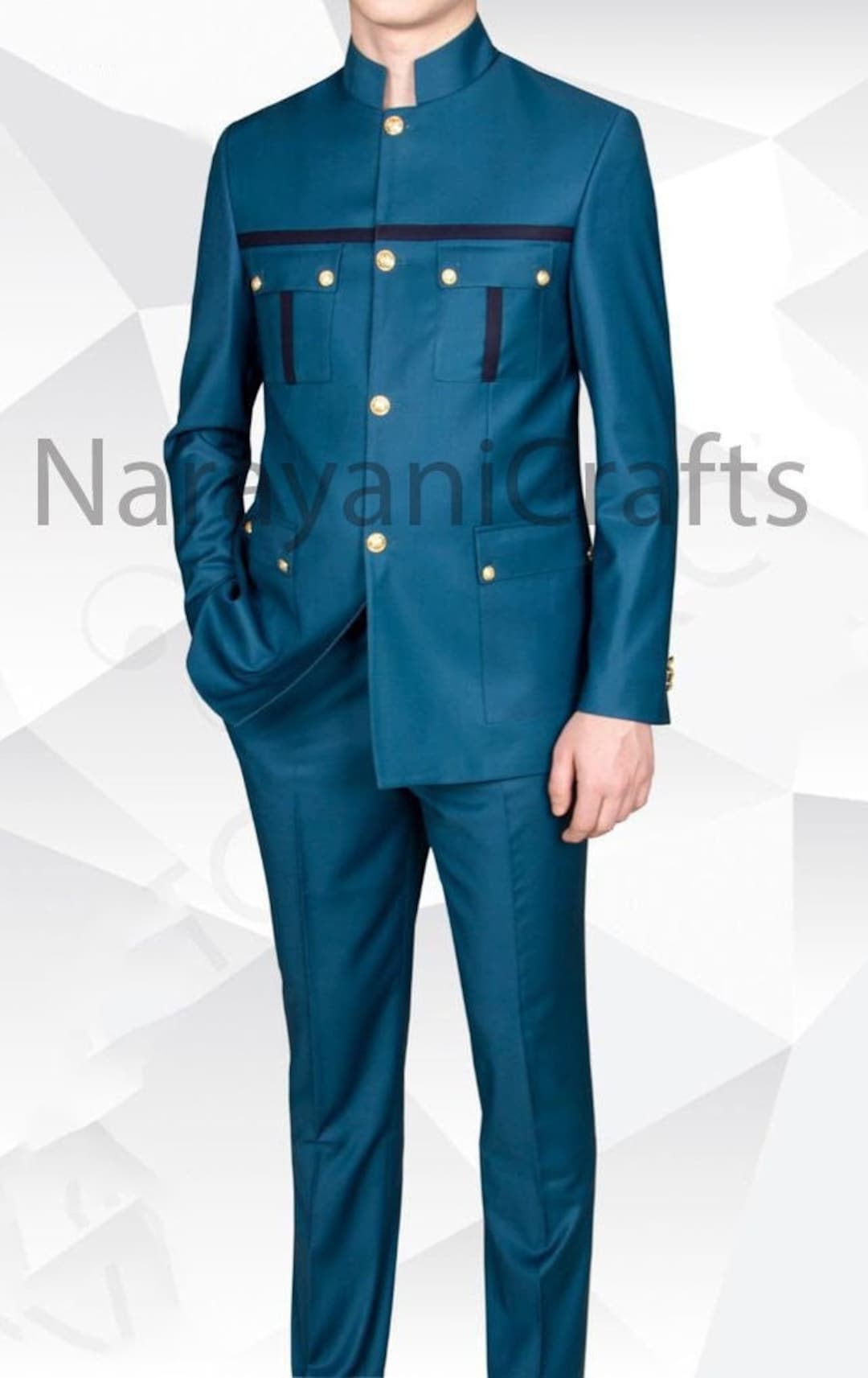 Stylish New Designer Stylish Teal Blue Color Safari Suit for Groom Men ...