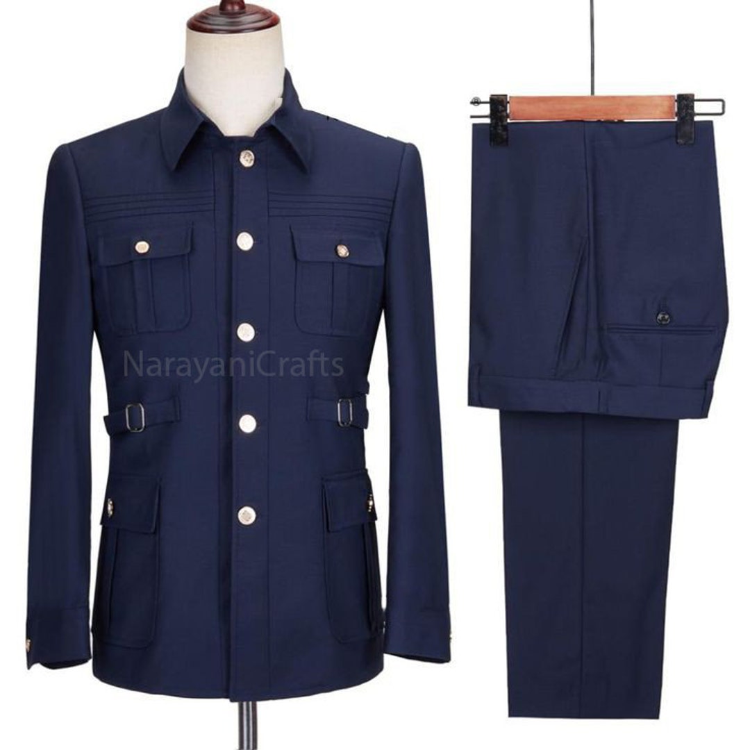 Handmade Decent Navy Blue Safari Suit for Men for Wedding and Events ...