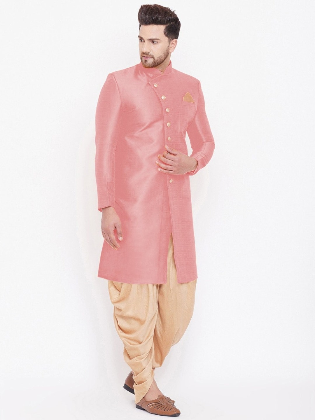 Stylish Ethnic Party Wear Peach Banarasi Silk Sherwani for Men With ...