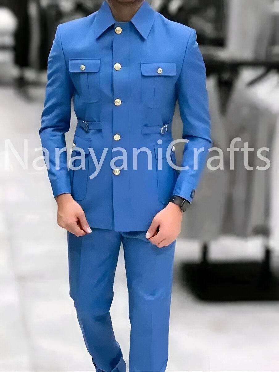 New Stylish Ethnic Decent Blue Color Safari Suit for Men Groom for ...