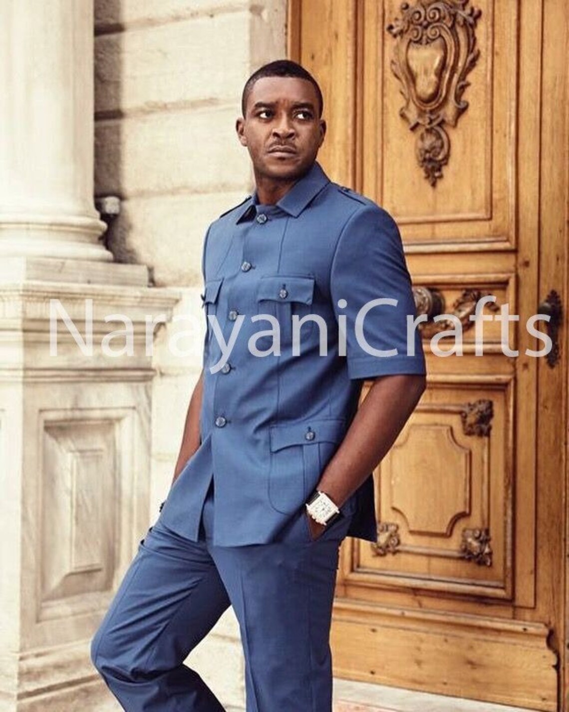 New Ethnic Blue Color Safari Suit for Men for Parties and Festive ...