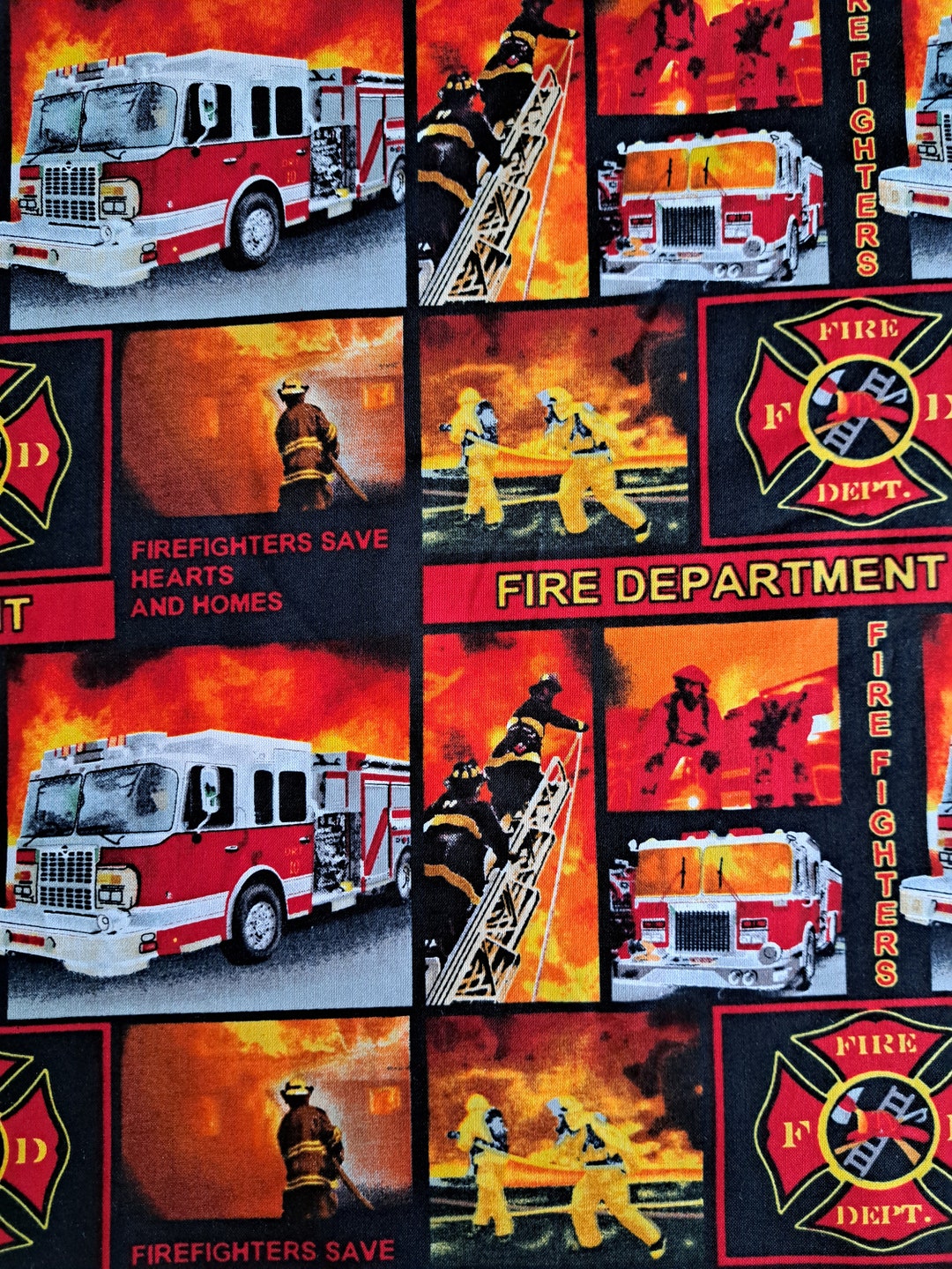 Fire Department Quilt Panel, Emergency Vehicles, Fire Engine Blanket ...
