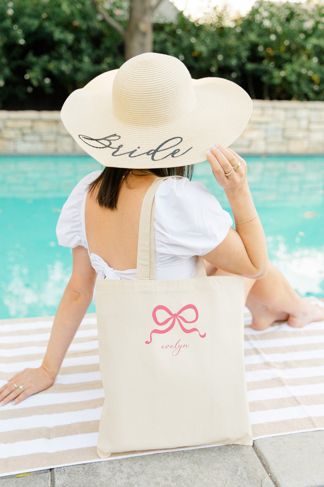 Bow Script Tote Bag - Wedding Welcome Bag - Bachelorette Party Tote ...