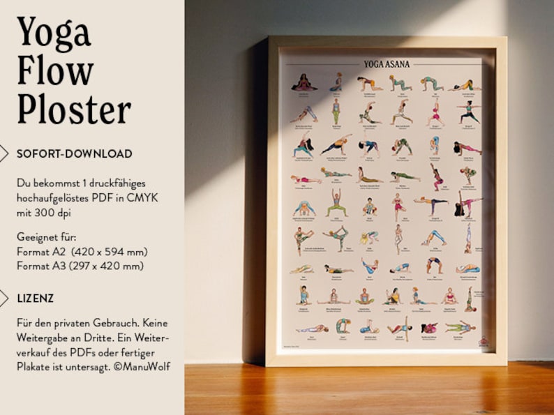 Yoga Poster, Asana Poster, Yoga Poses, Gift for Yoga Teacher, Yoga Wall ...