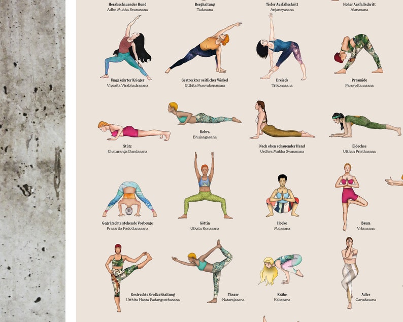 Yoga Poster, Asana Poster, Yoga Poses, Gift for Yoga Teacher, Yoga Wall ...