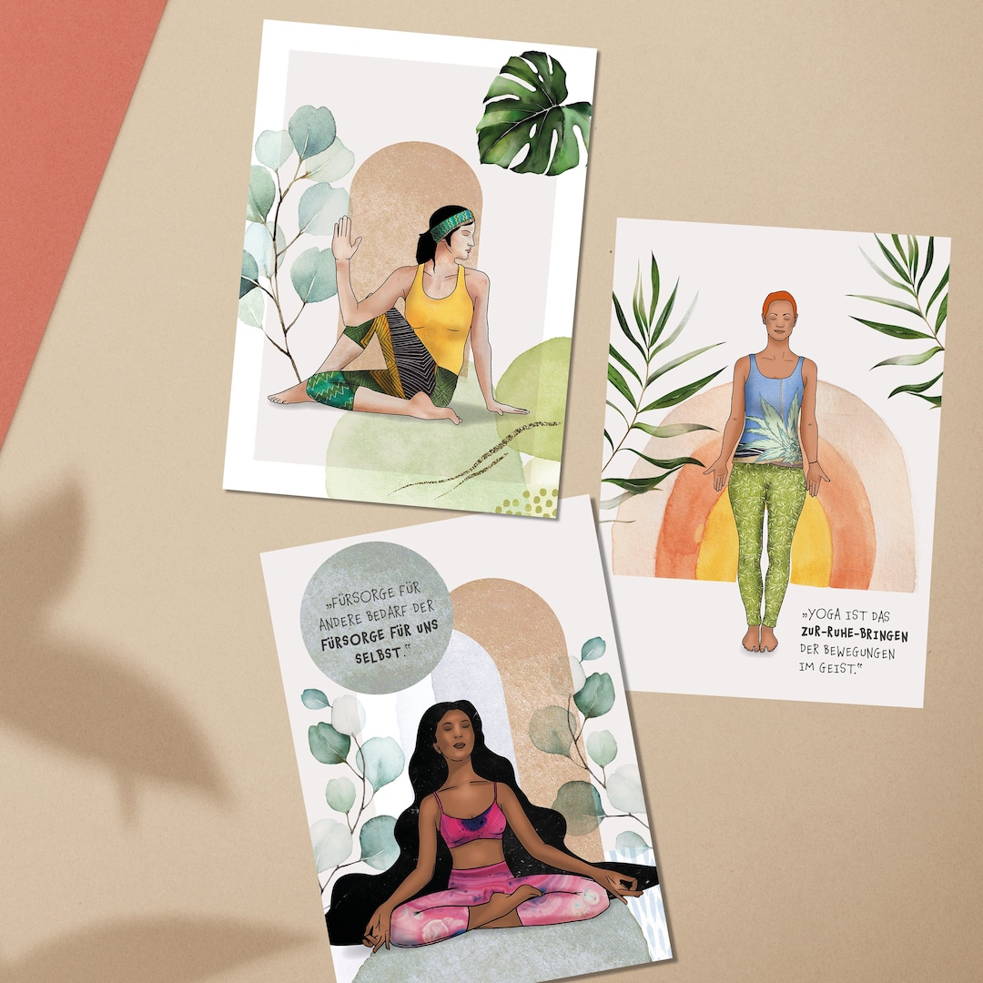 3 Yoga Postcard Set Yoga Pose Asana Illustration Set of 3 Cards ...