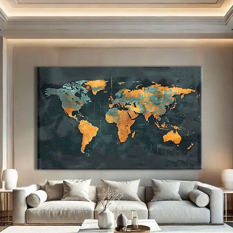 World Map Painting - Etsy