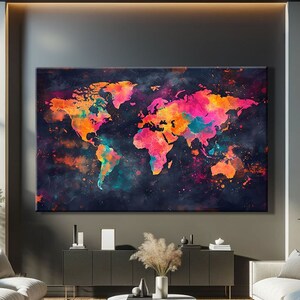 Large World Map Prints on Canvas Colorful, World Map Wall Art ...