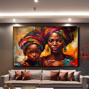 African American Wall Art for Living Room, Large Abstract Painting Canvas Original, African ...