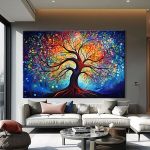 Tree of Life Wall Art Painting Print, Yggdrasil Wall Art Framed, Tree of Life Print, Colorful ...