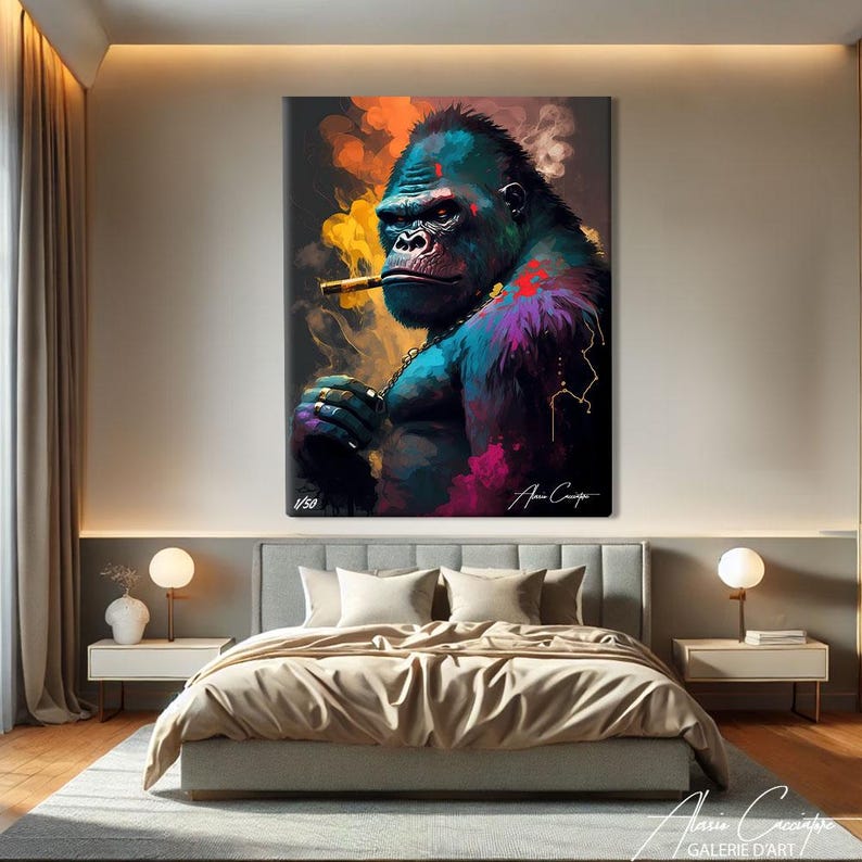 Monkey Home Decor, Gorilla Wall Art Framed, Pop Art Canvas Print ...