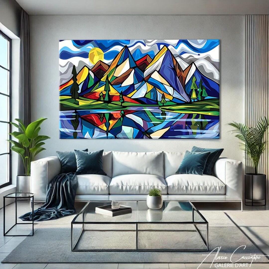 Modern Mountain Wall Art Print, Polygon Art Print, Cubism Painting ...