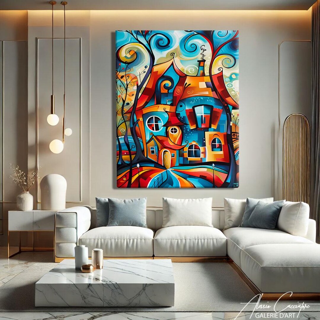 Fantasy Decor Bedroom, Cubism Art Print, Fantasy Art Canvas, Whimsical ...
