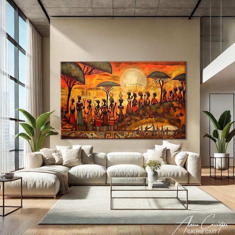 African Wall Art Colorful, Ethnic Art Canvas, Sunset Wall Art Framed ...