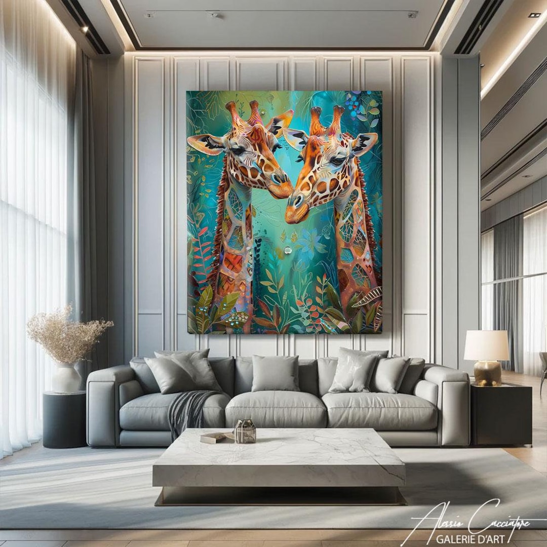 Giraffe Canvas Wall Art, Green Wall Art Prints, Giraffe Art Painting ...
