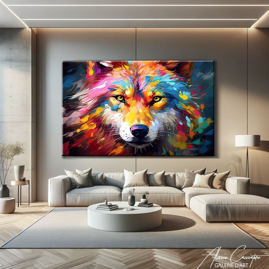 COLORFUL WOLF ART, Animal Pop Art Wall Art Print, Bright Colored Wall ...