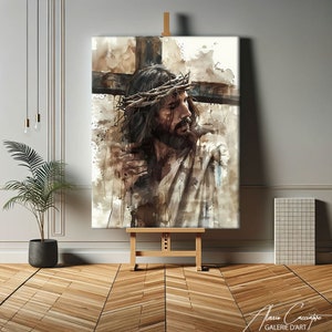 Abstract Christian Art Modern, Large Religious Wall Art Framed, Jesus Painting Canvas ...