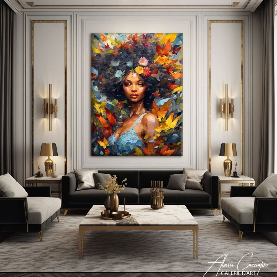 African American Art Canvas Large, Black Woman Portrait Art, Abstract ...