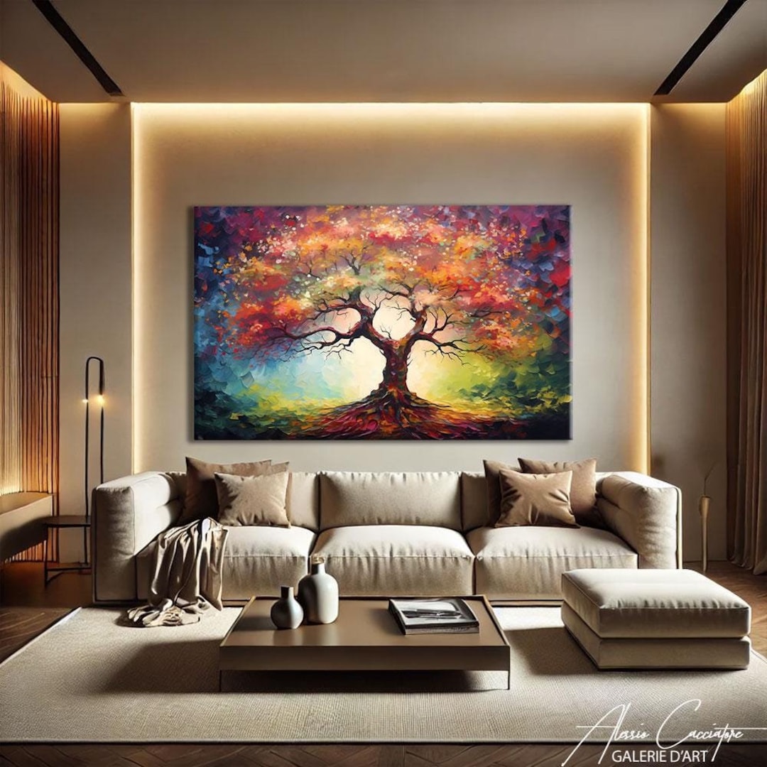 Abstract Tree Art Print, Tree of Life Wall Art Canvas, Colorful Tree ...