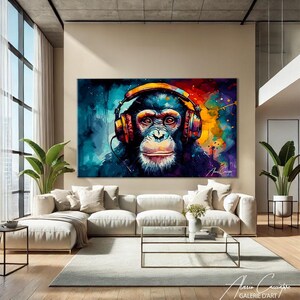 Monkey Headphones Canvas, Pop Art Painting Print, Graffiti Print, Large ...